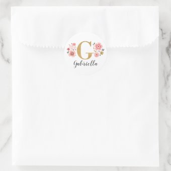 Elegant Gold Pink Floral Monogram Initial Letter G Classic Round ...