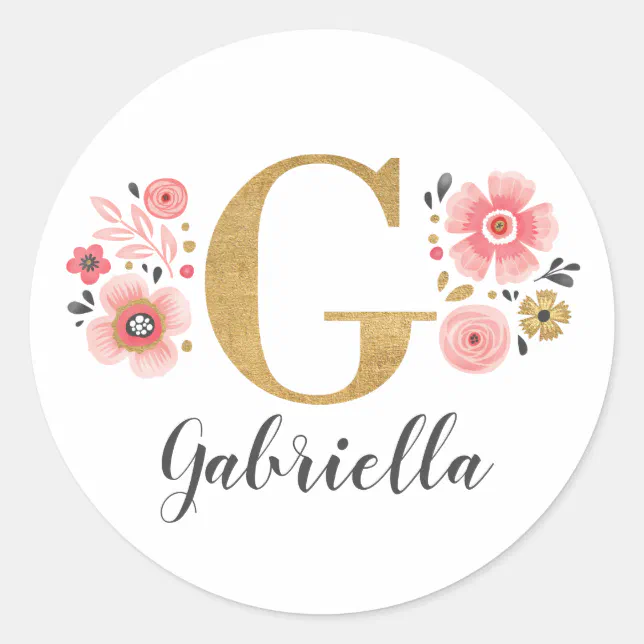 Elegant Gold Pink Floral Monogram Initial Letter G Classic Round ...
