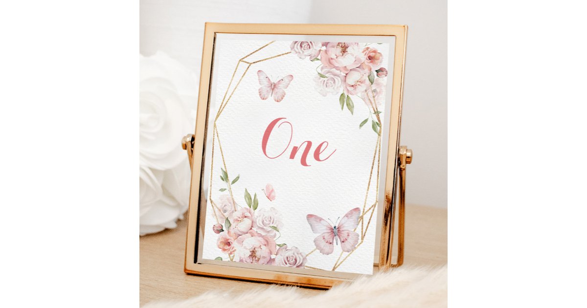 Elegant Gold Pink Geometric Floral Mis Quince Table Number | Zazzle