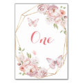 Elegant Gold Pink Geometric Floral Mis Quince Table Number | Zazzle
