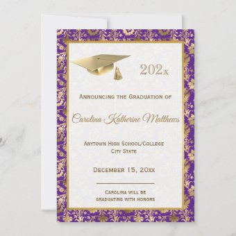 Elegant Gold Purple Floral Graduation Announcement | Zazzle