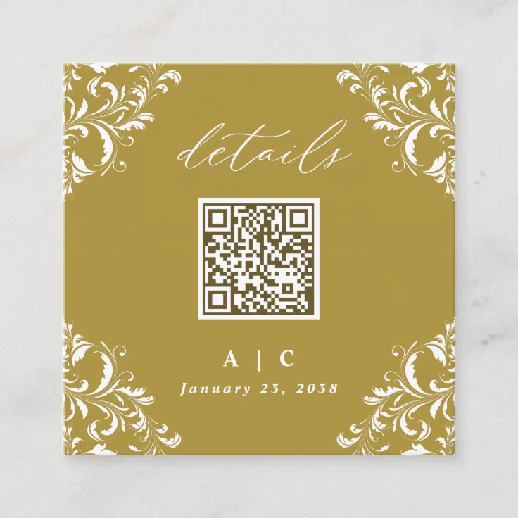 Elegant Gold QR Code Wedding Details Enclosure Card | Zazzle