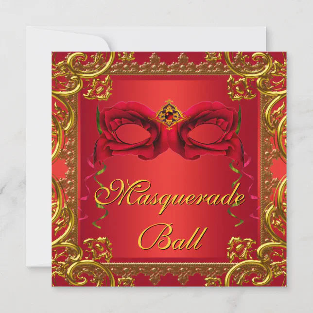 Elegant Gold Red Mask Red Masquerade Party Invitation | Zazzle