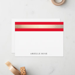 Elegant Gold Red Stripe Note Card | Zazzle