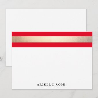 Elegant Gold Red Stripe Note Card | Zazzle
