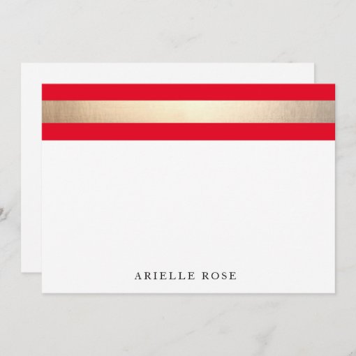 Elegant Gold Red Stripe Note Card | Zazzle
