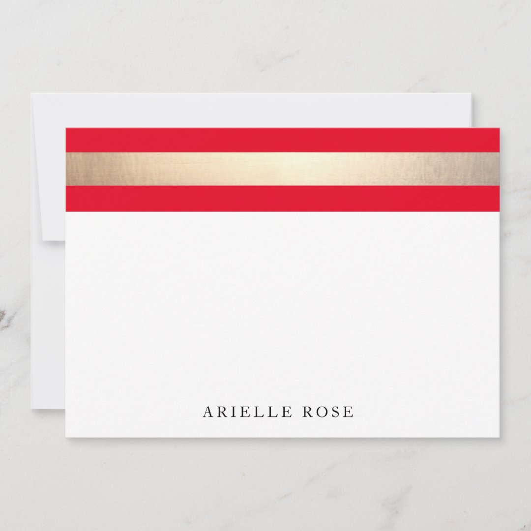 Elegant Gold Red Stripe Note Card | Zazzle