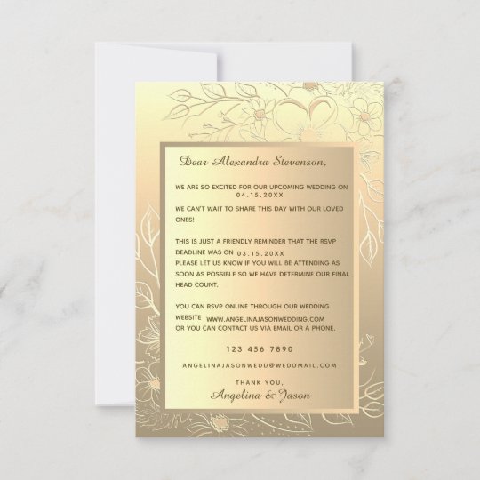 Elegant Gold Reminder Wedding Invitation RSVP Card | Zazzle.com