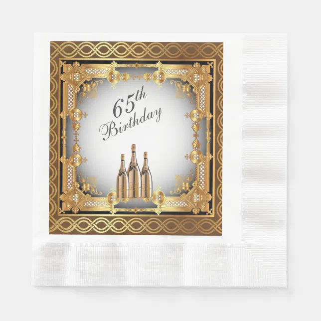 Elegant Gold Rim 65th Birthday Party Paper Napkins | Zazzle