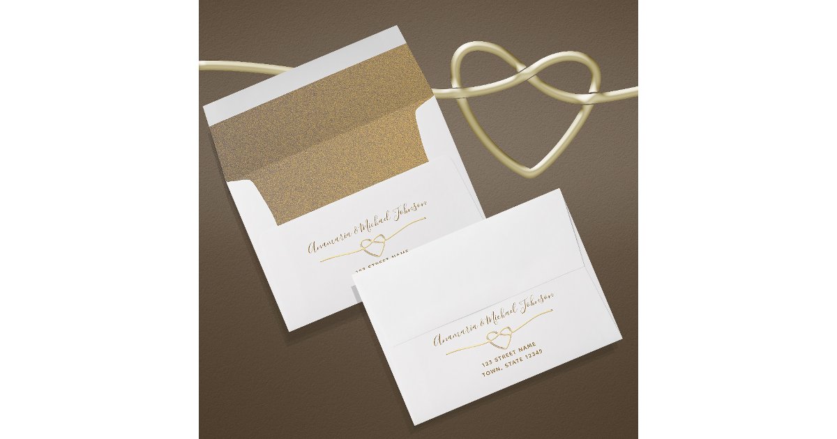 Elegant Gold Rope Heart Wedding Envelope | Zazzle