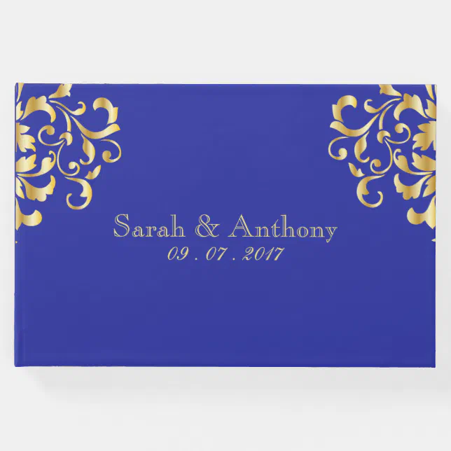 Elegant Gold & Royal Blue Wedding Guest Book | Zazzle