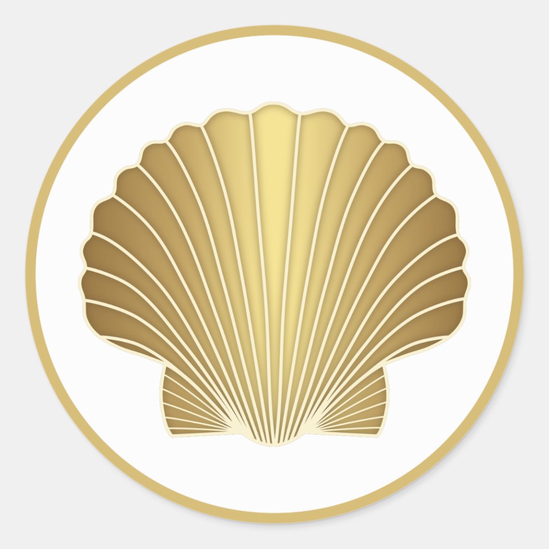 Elegant Gold Scallop Shell Classic Round Sticker | Zazzle