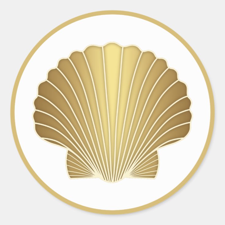 Elegant Gold Scallop Shell Classic Round Sticker | Zazzle