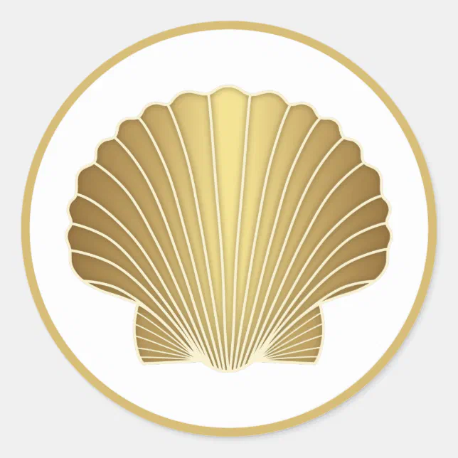 Elegant Gold Scallop Shell Classic Round Sticker | Zazzle