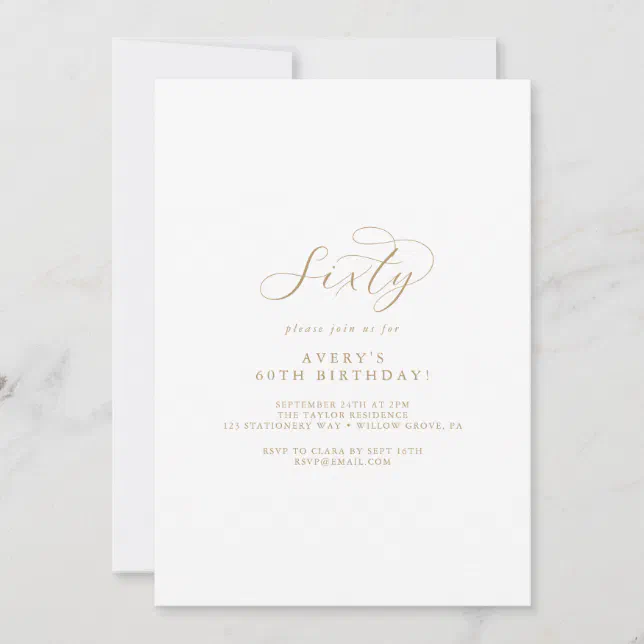 Elegant Gold Script 60th Birthday Party Invitation | Zazzle