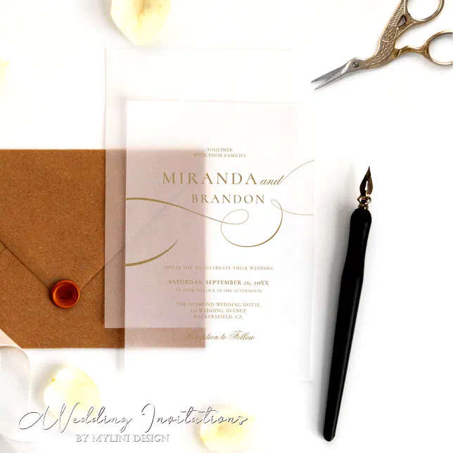 Elegant Gold Script Acrylic Wedding Invitation | Zazzle