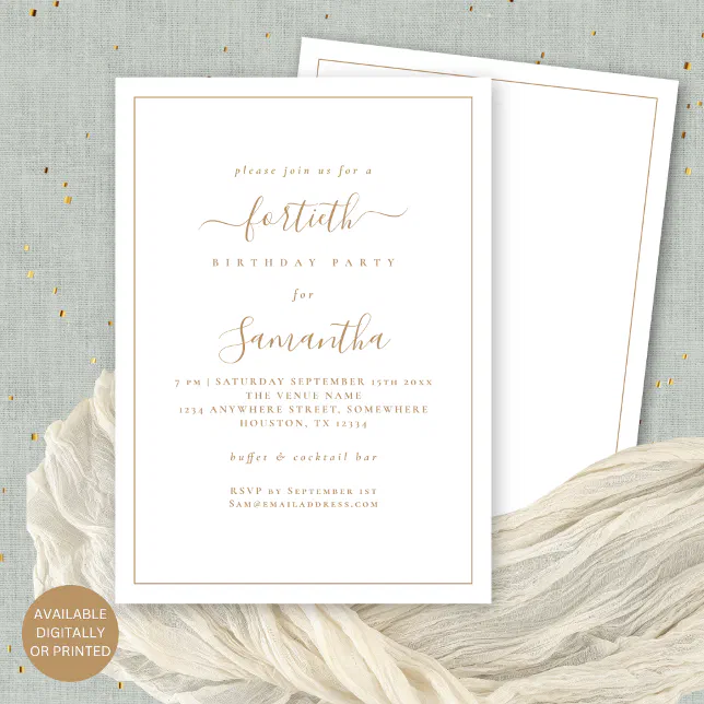Elegant Gold Script Border 40th Birthday Party Invitation | Zazzle