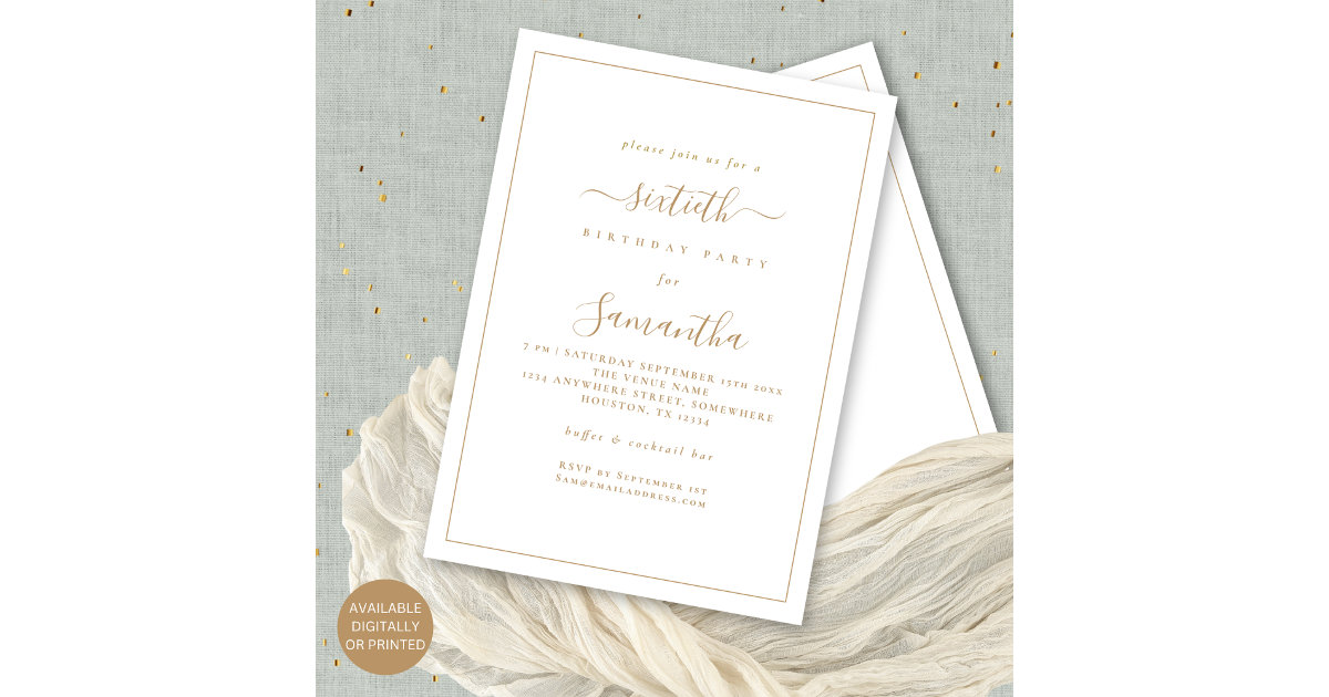 Elegant Gold Script Border 60th Birthday Party Invitation | Zazzle