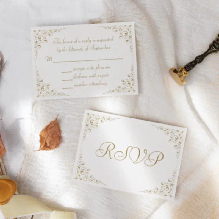 Elegant Gold Script Botanical Frame Wedding RSVP Card | Zazzle