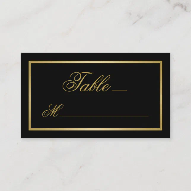 Elegant Gold Script Calligraphy on Black Wedding Place Card | Zazzle