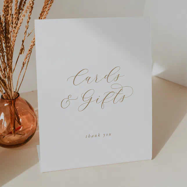 Elegant Gold Script Cards and Gifts Pedestal Sign | Zazzle