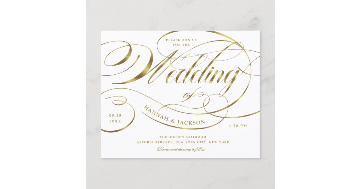 Elegant Gold Script Curved Text Wedding Invitation | Zazzle