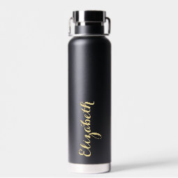 Elegant Gold Script Custom Name Monogrammed Black Water Bottle | Zazzle