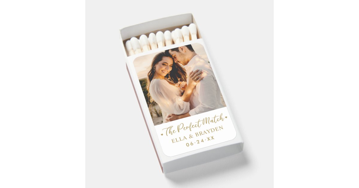 Elegant Gold Script Custom Wedding Photo Matchboxes | Zazzle
