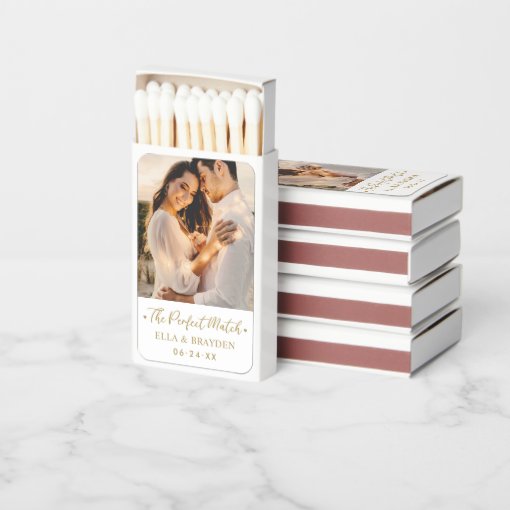 Elegant Gold Script Custom Wedding Photo Matchboxes | Zazzle