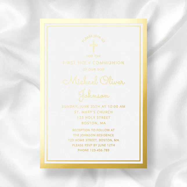Elegant Gold Script First Communion Foil Invitation | Zazzle
