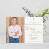 Elegant Gold Script First Holy Communion Photo Save The Date | Zazzle