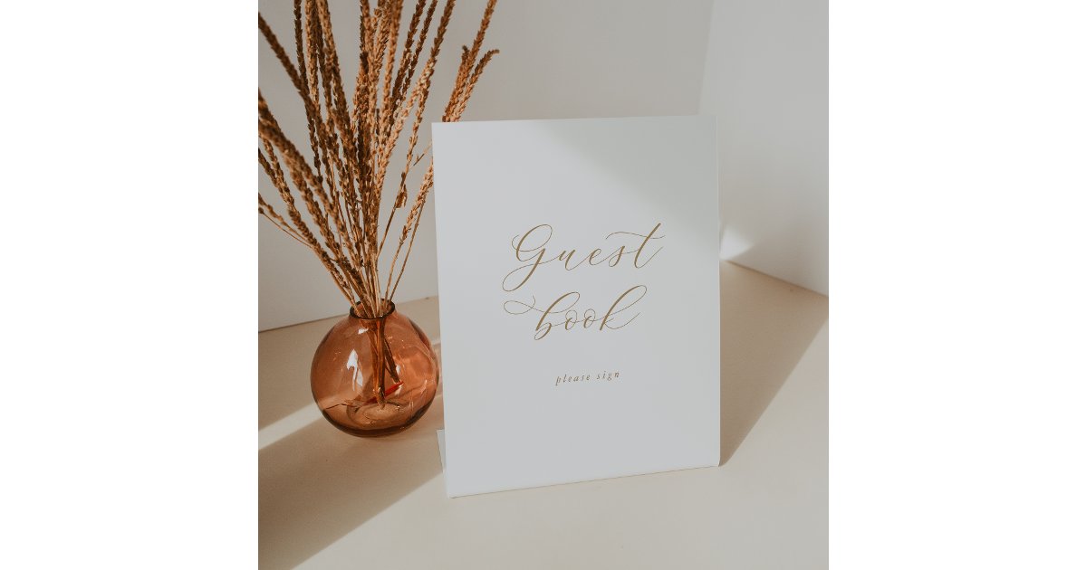 Elegant Gold Script Guest Book Sign | Zazzle