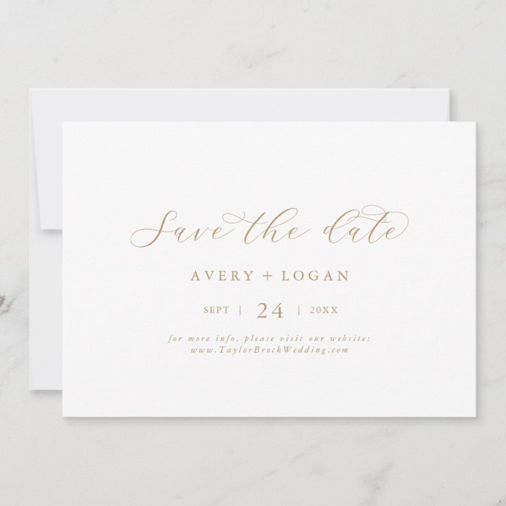 Elegant Gold Script Horizontal Save The Date | Zazzle