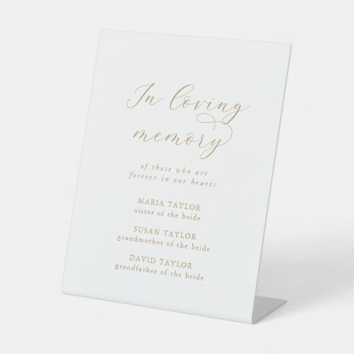 Elegant Gold Script Loving Memory Wedding Memorial Pedestal Sign | Zazzle