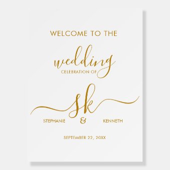 Elegant Gold Script Modern Wedding Welcome Sign | Zazzle