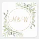 Elegant Gold Script Monogram Initials Greenery Square Sticker | Zazzle