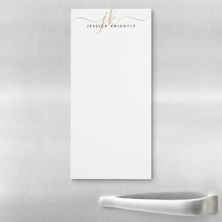 Elegant Gold Script Monogram Initials Minimalist Magnetic Notepad | Zazzle