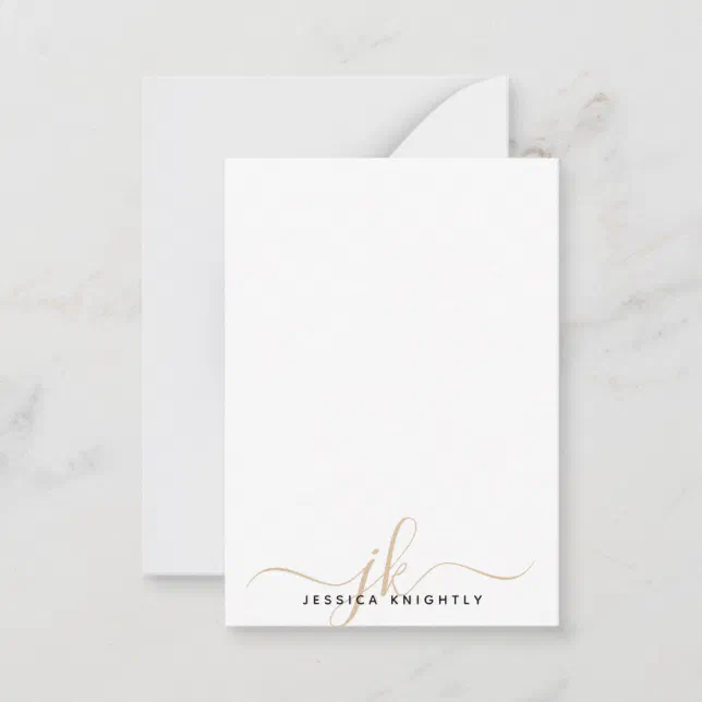 Elegant Gold Script Monogram Initials Minimalist Note Card | Zazzle