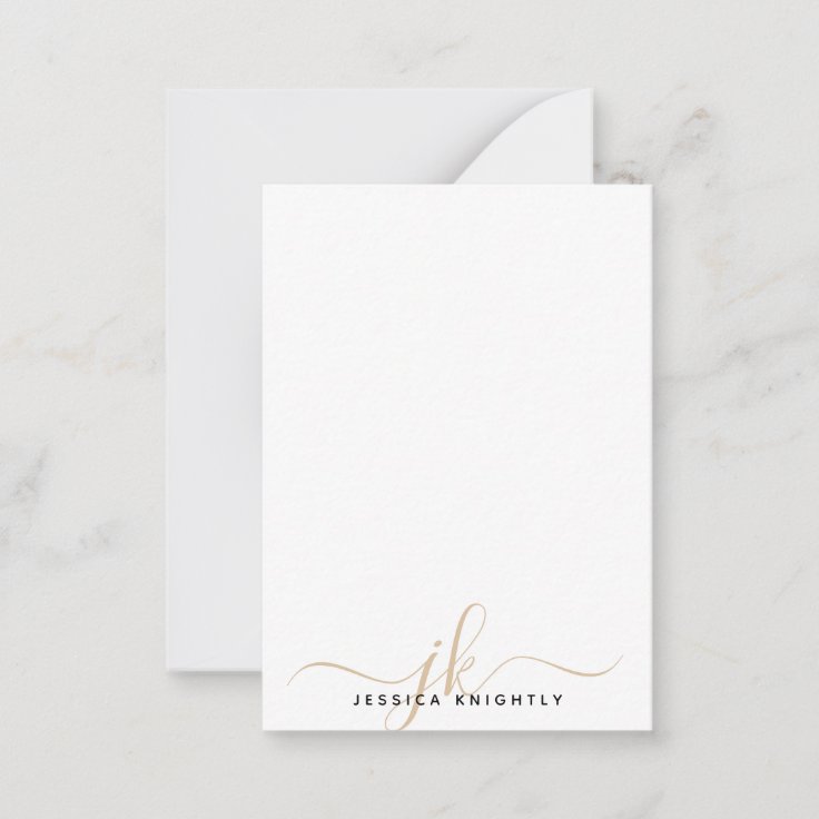 Elegant Gold Script Monogram Initials Minimalist Note Card | Zazzle