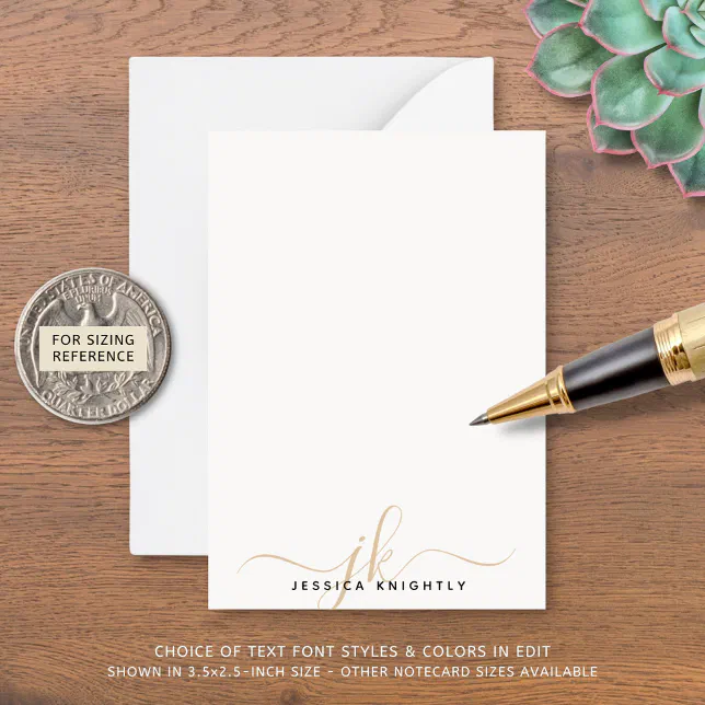 Elegant Gold Script Monogram Initials Minimalist Note Card | Zazzle