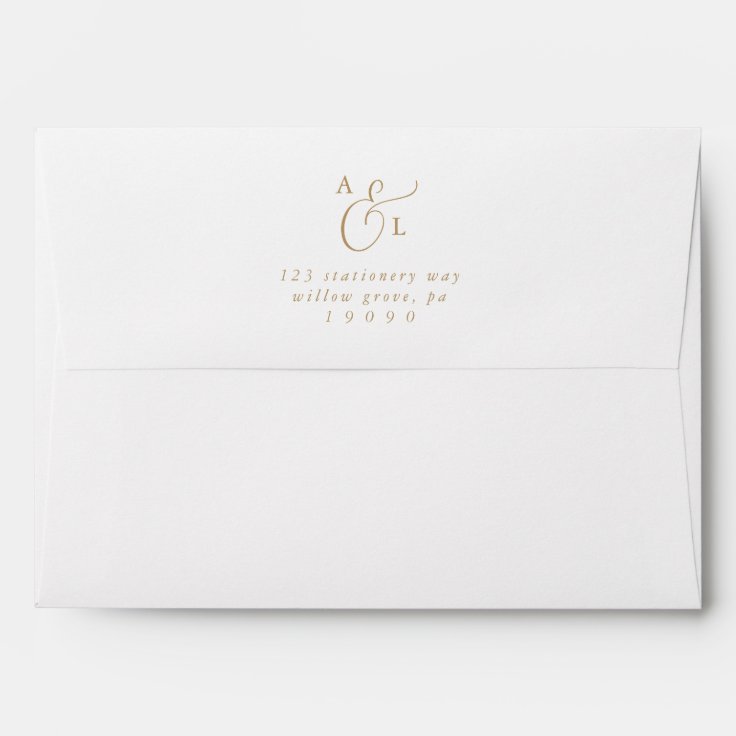 Elegant Gold Script Monogram Wedding Invitation Envelope | Zazzle