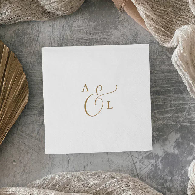 Elegant Gold Script Monogram Wedding Napkins | Zazzle