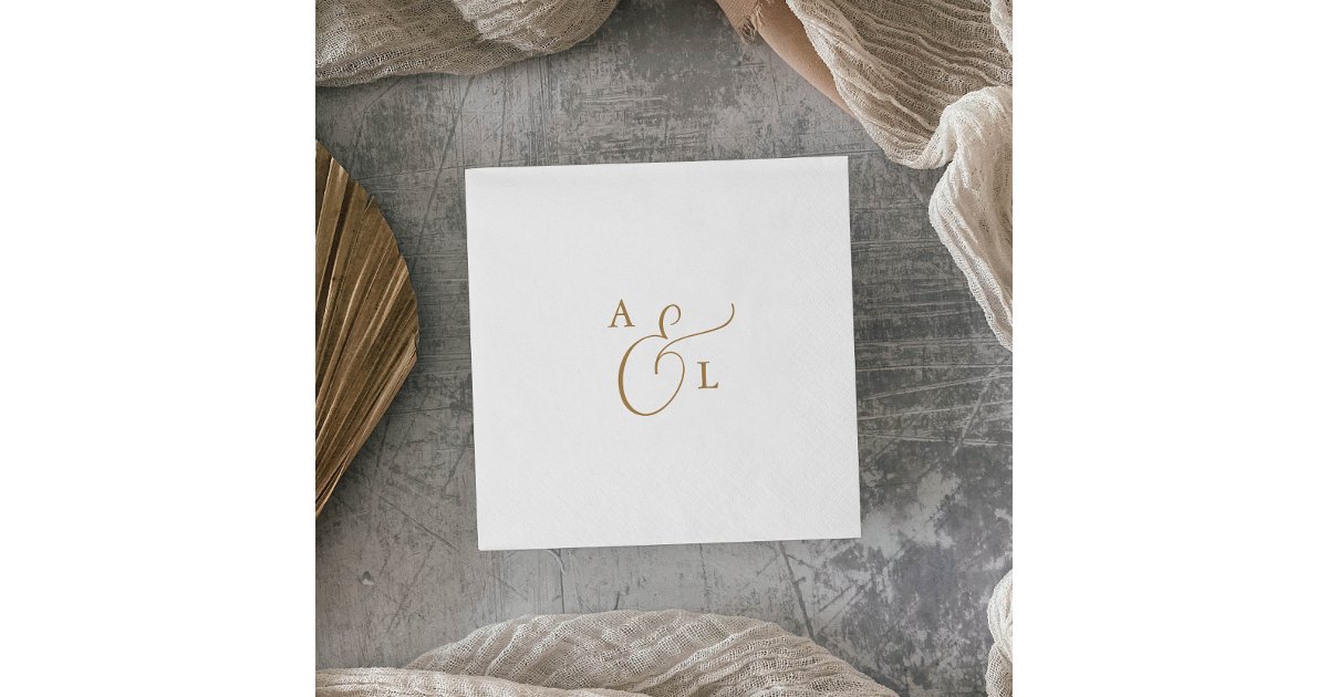 Elegant Gold Script Monogram Wedding Napkins | Zazzle