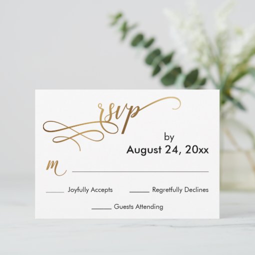 Elegant Gold Script on Simple RSVP Card | Zazzle