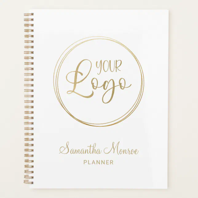Elegant Gold Script Personalized Business Logo Planner | Zazzle