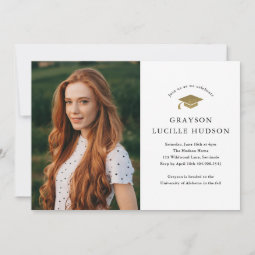 Elegant Gold Script Photo Graduation Invitation | Zazzle