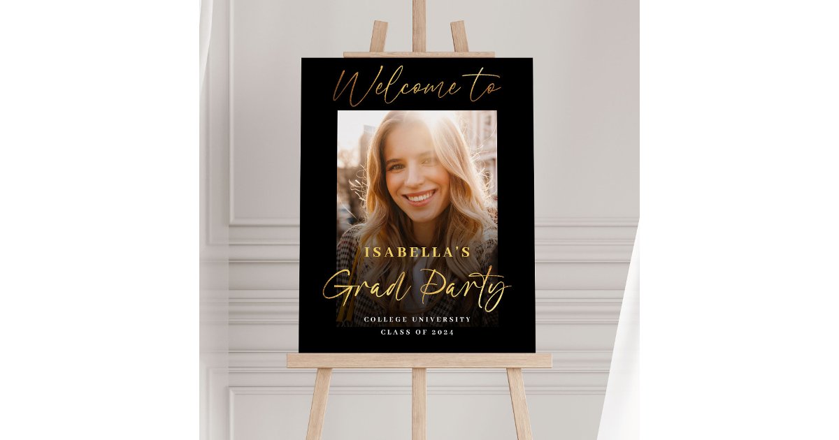 Elegant Gold Script Photo Graduation Party Welcome Foam Board | Zazzle