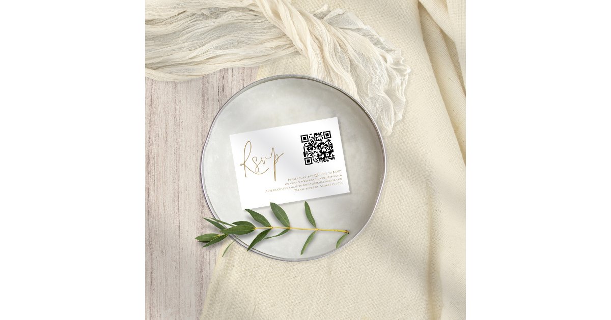 Elegant Gold Script QR Code Wedding RSVP Card | Zazzle