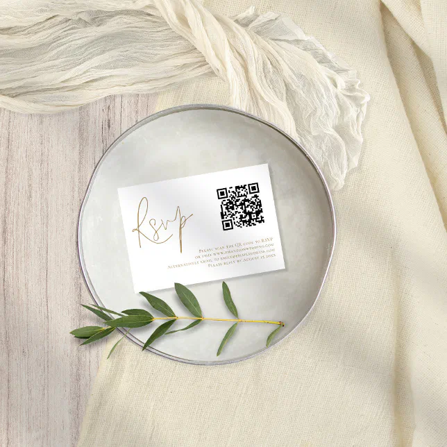 Elegant Gold Script QR Code Wedding RSVP Card | Zazzle