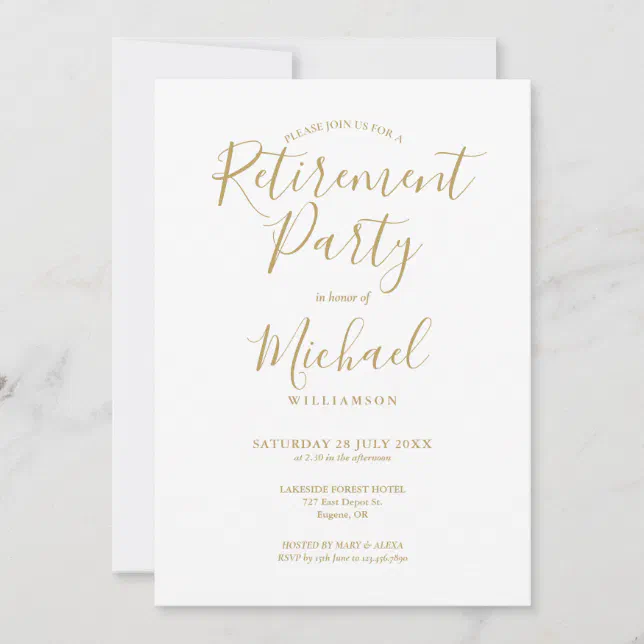 Elegant Gold Script Retirement Party Invitation | Zazzle